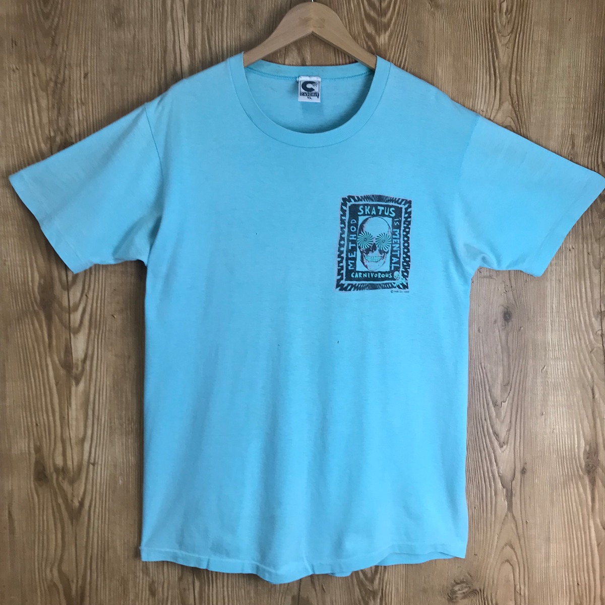 USA製 80s VINTAGE CATCHIT スカルデザイン 両面プリント 半袖 T-sh Tシャツ サイズ メンズ XL シングル ...