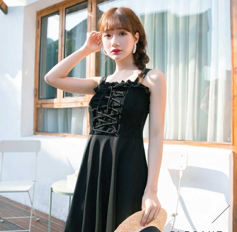 Z-20223 水着 ワンピース レースアップ フリル フレア シンプル