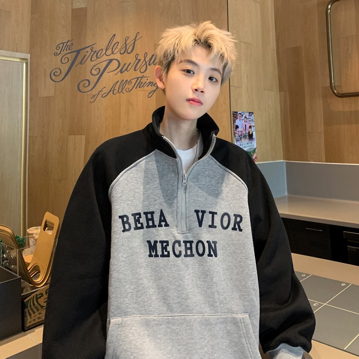 【PPGシリーズ】★トップス★ 3color スウェット 男女兼用 メンズ 配色 ブラック ネイビー ブラウン | elegant