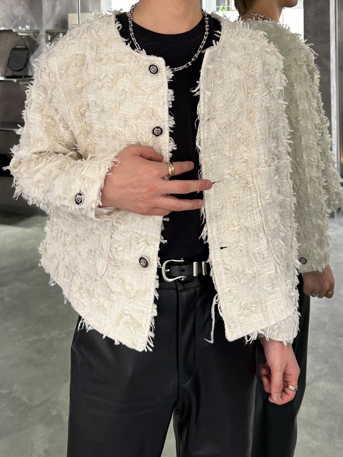 【ALUDE SELECT】 fringe short tweed jacket | 【ALUDE】韓国メンズファッション