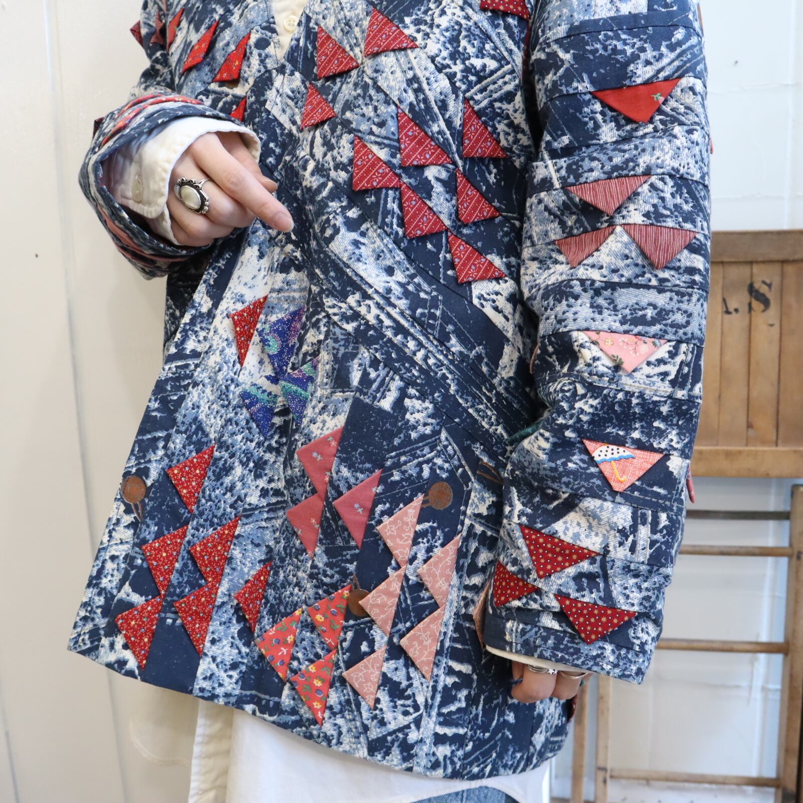 blue×red triangle patch reversible jacket [l-2556] | Fizzvintage
