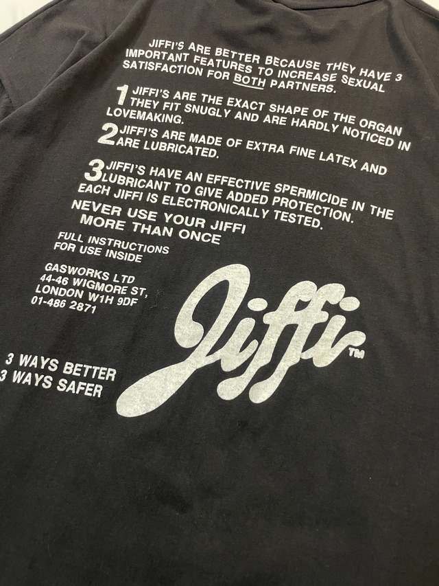 80s~ エロT Jiffi condom T- shirt | 古着屋YONKERS