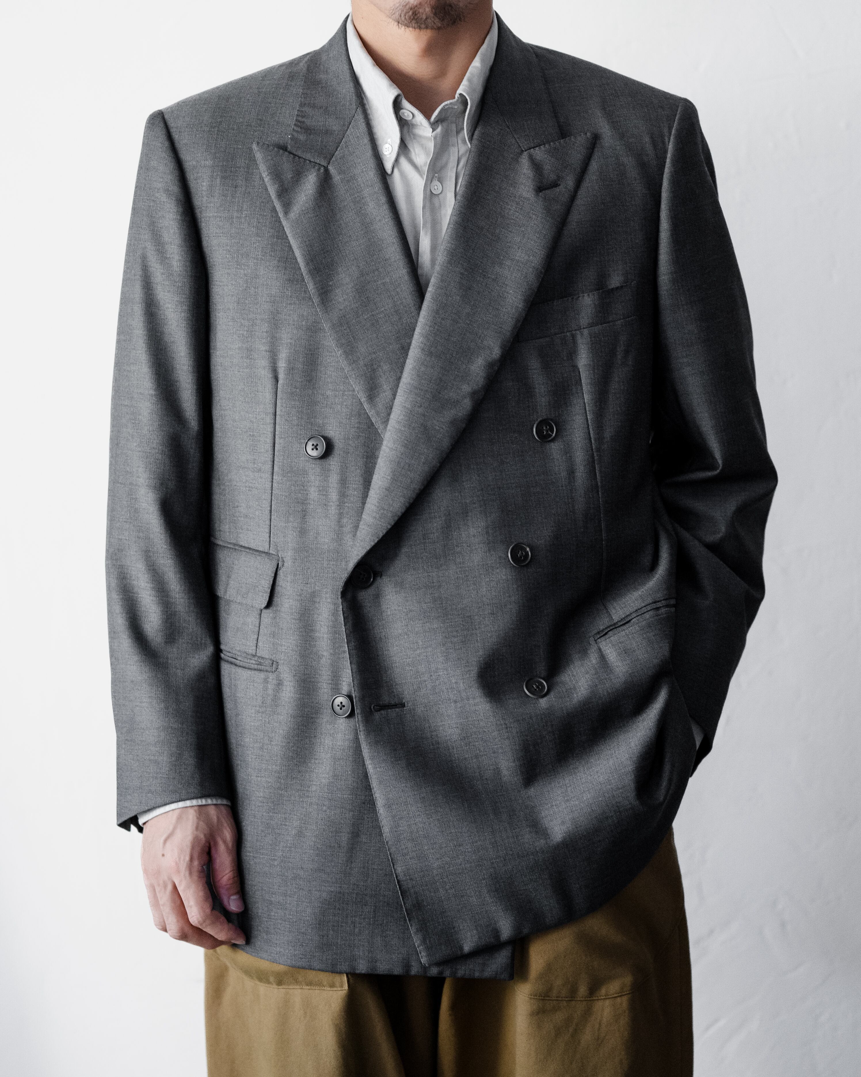 [00's] "Hermès" Super 100's Worsted Wool Double Breasted Tailored ...
