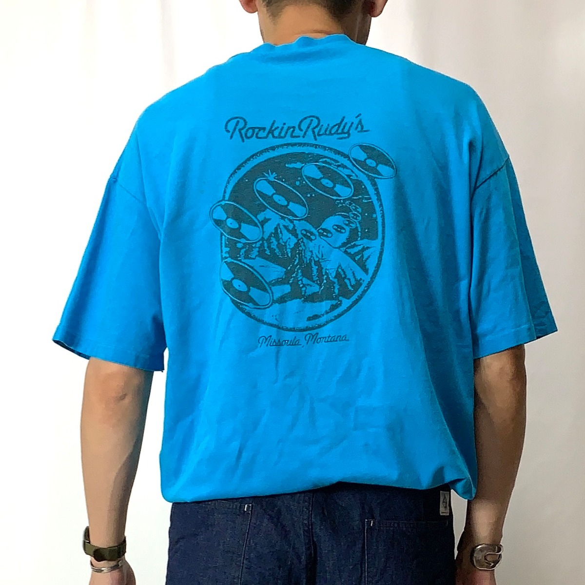 vintage 90s print T-shirt Rockin Rudy's Hanes BEEFY MADE IN USA プリントT ...