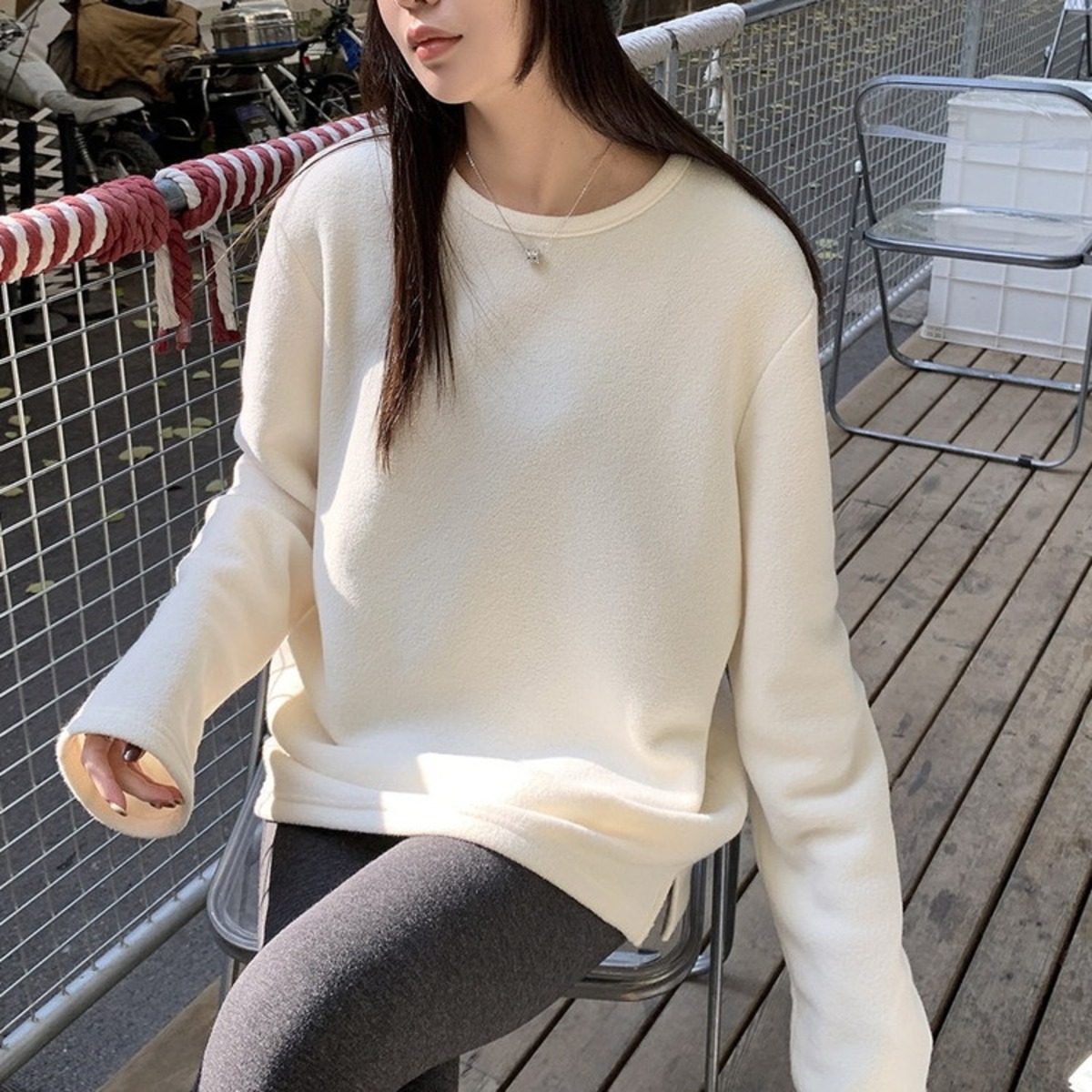 ルーズフィットクルーネックフリースロンTee 3color [am03577] | amgot