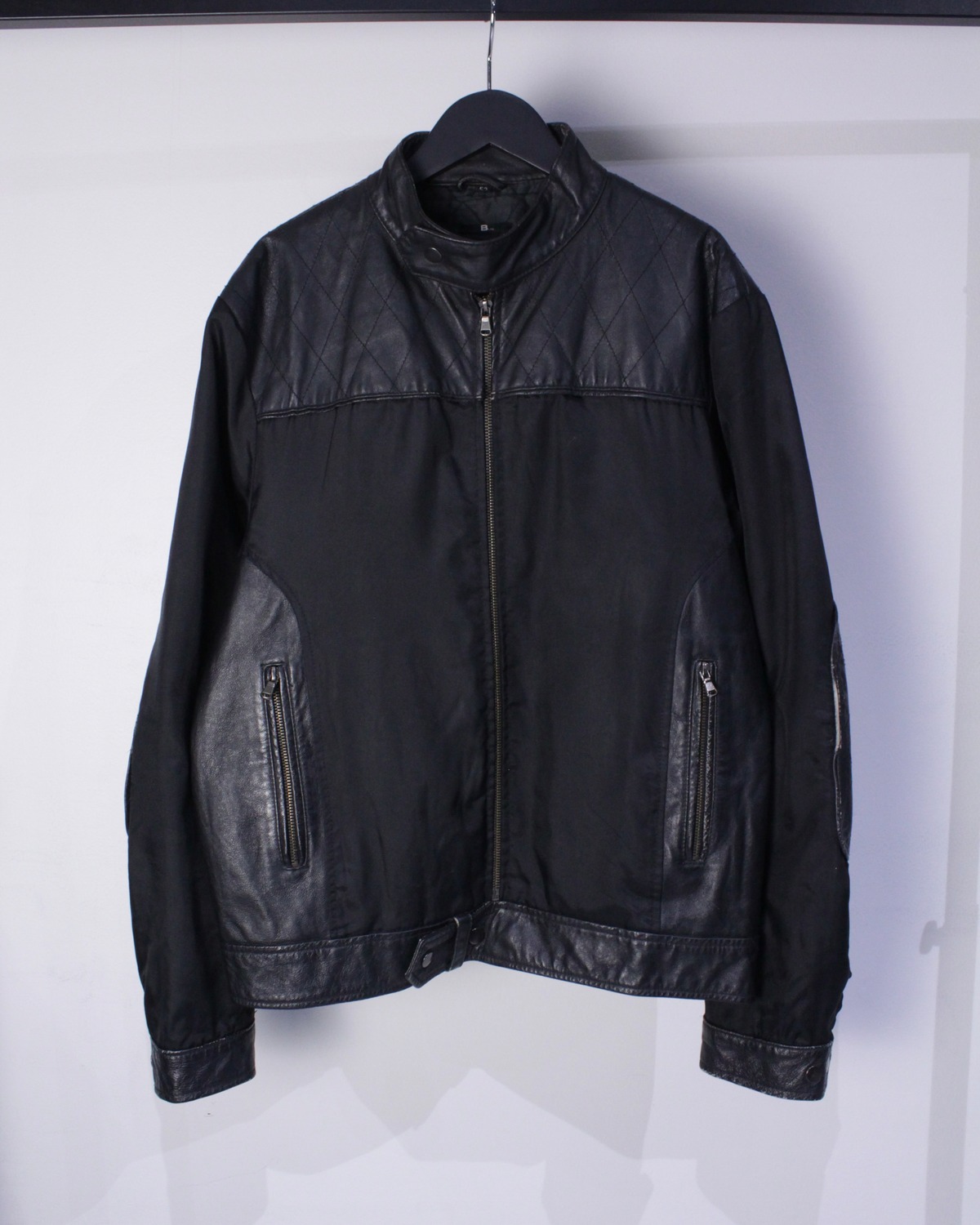【Caka BLACK】Nylon × Leather Switching Design Loose Racing Jacket | Caka ...