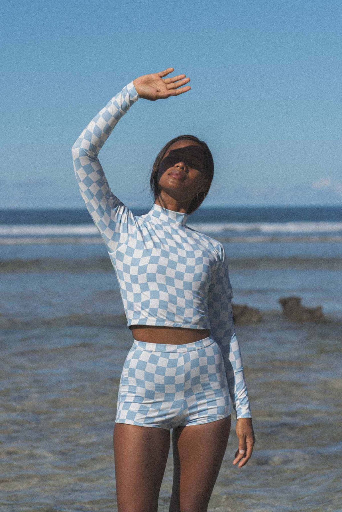 Putu Turtleneck Rashie Top Blue Check | Bailando Surf
