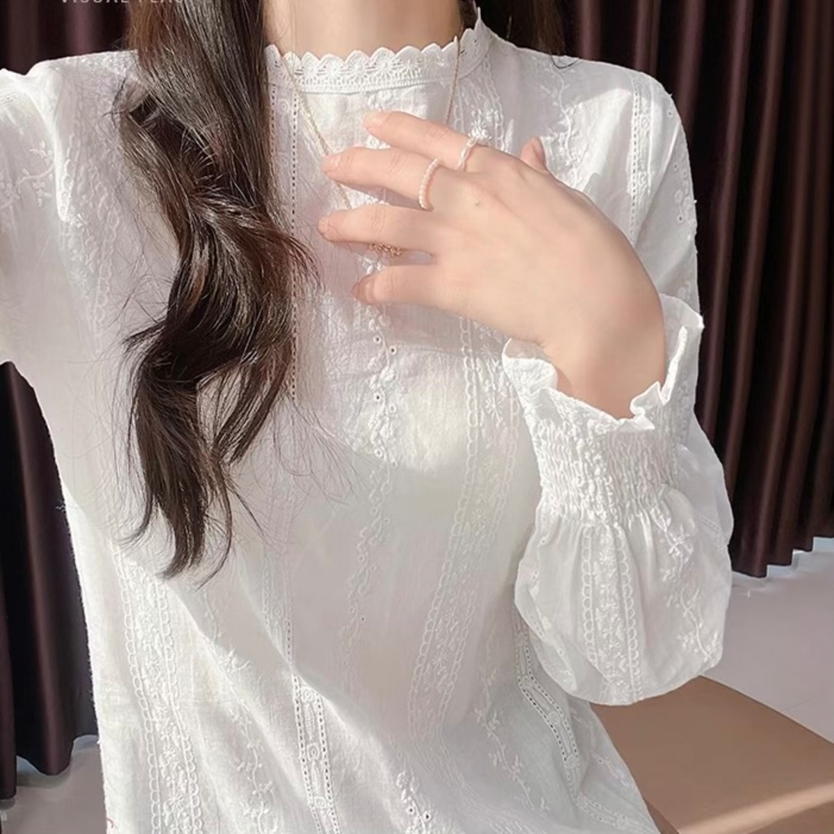 ホワイトレースシャツ ランタンスリーブシャツ A00002 | SproutStyle