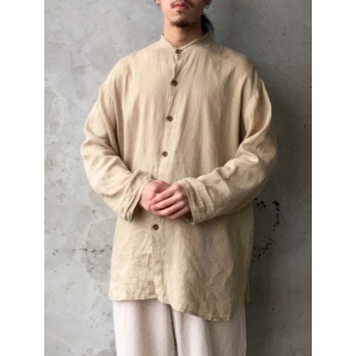 Lithuania製 FLAX band collar linen shirt | used & vintage WATARU