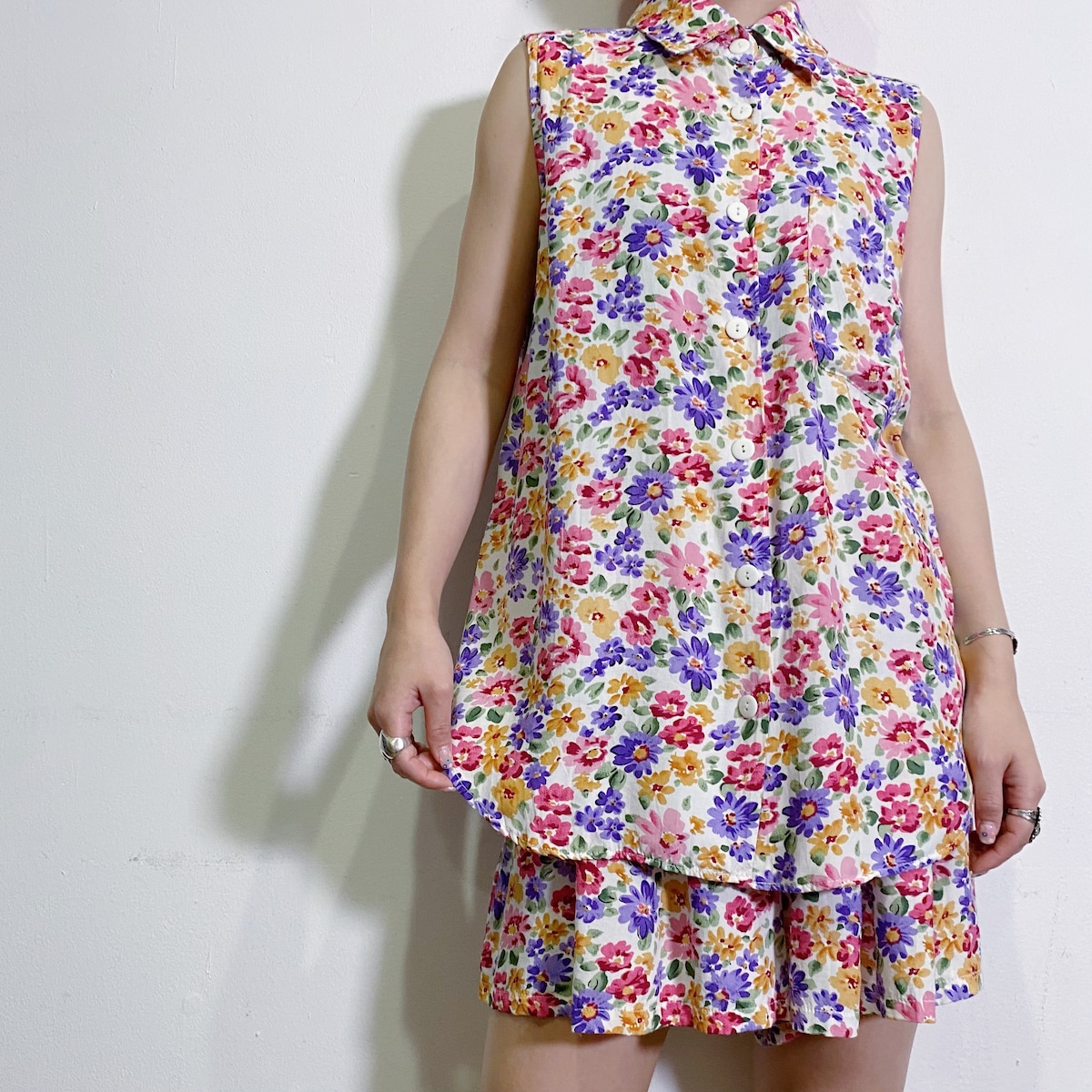 80s flower printed rayon set up | LEMON