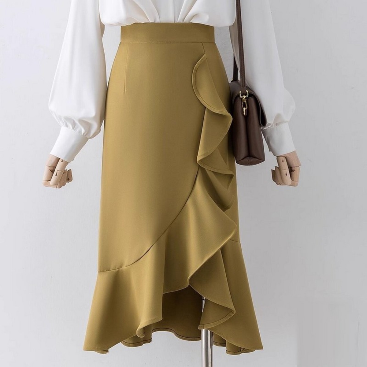 ハイウエストミモレ丈フリルスカート L0638 | Little fleur リトルフルール