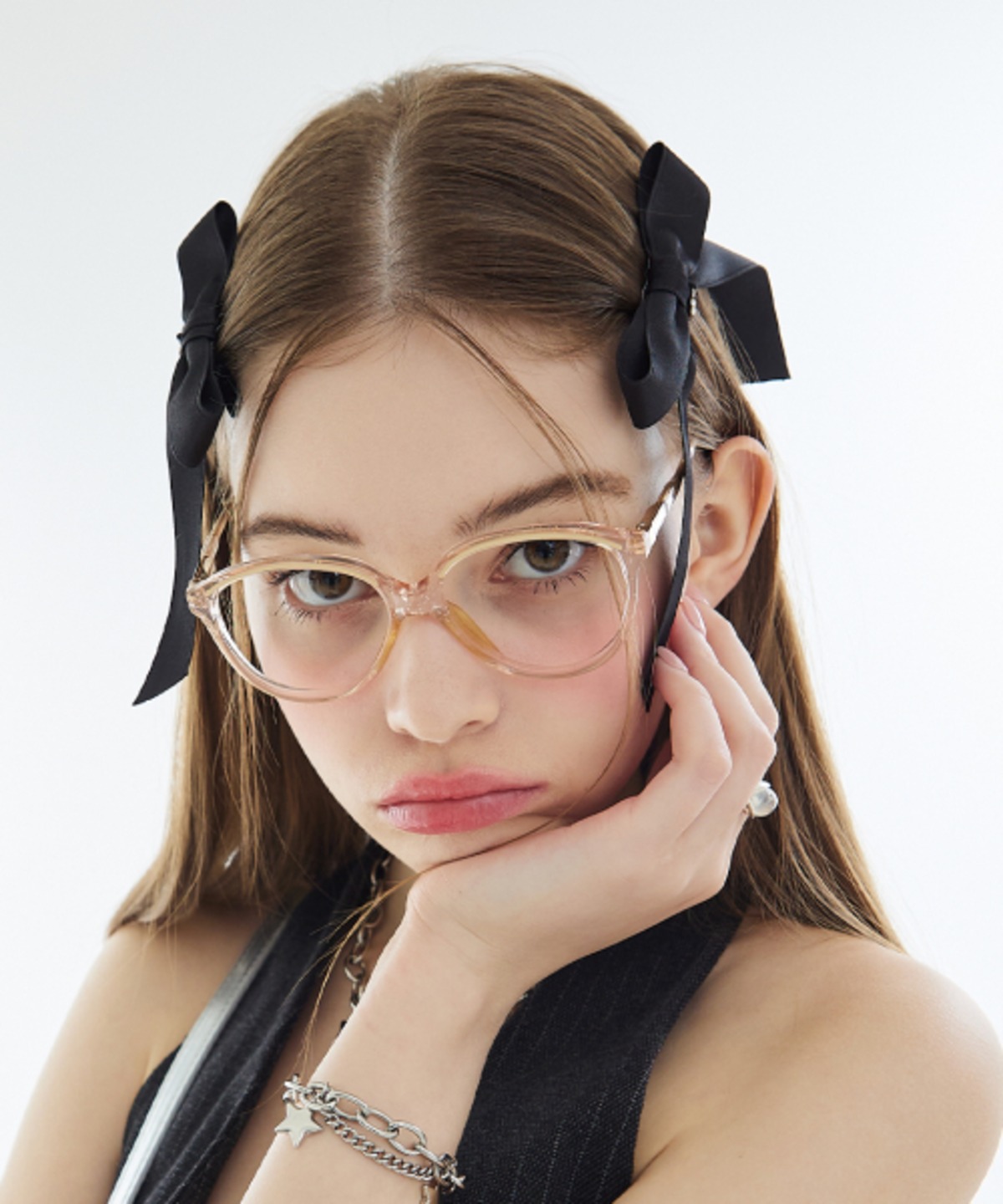 [VVV] [SET] Satin Mid Ribbon Hair Clip Pins _ Black | もごつ