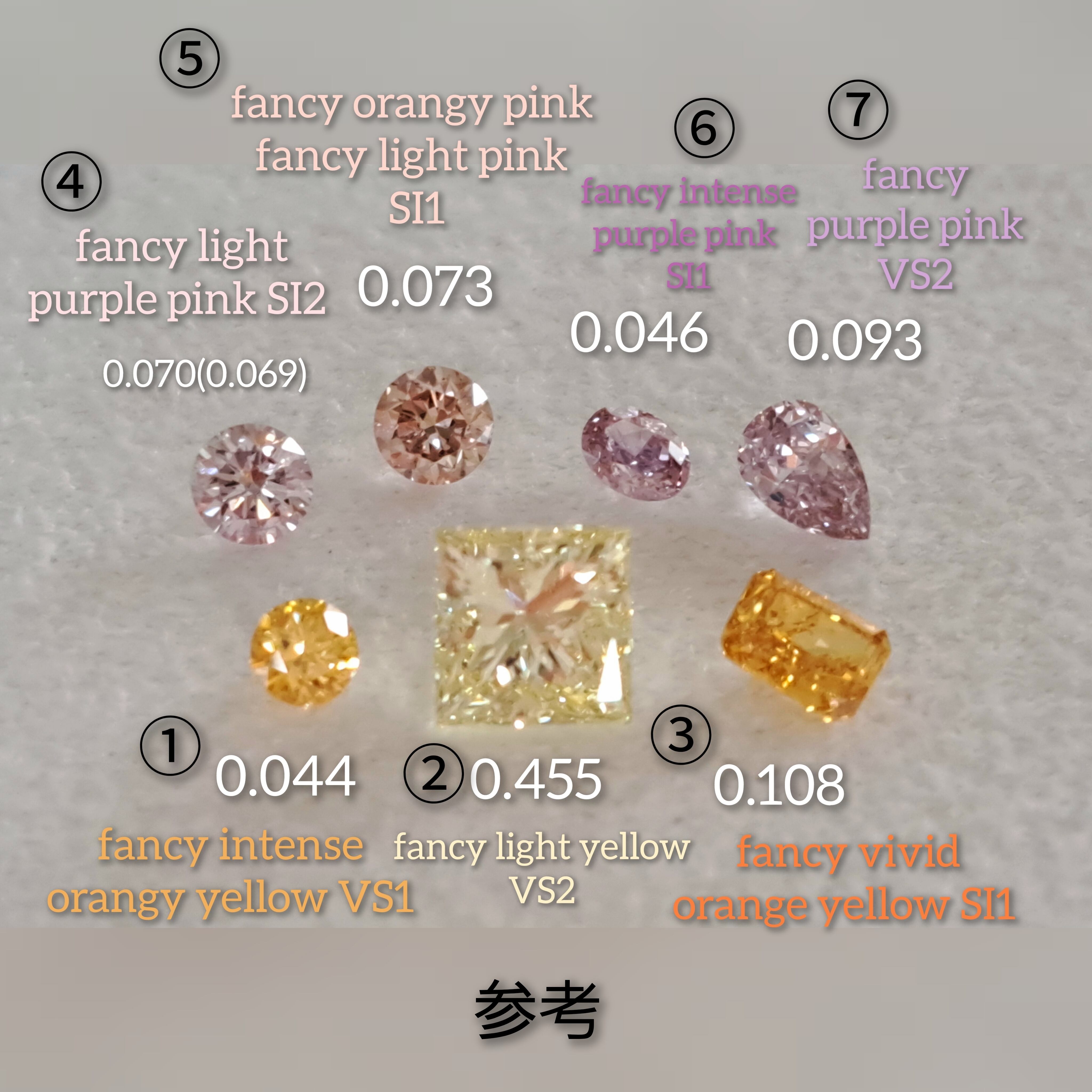 ピンクダイヤモンドルース 0.073ct fancy orangy pink SI1(AGT)/fancy light pink SI1(CGL)Wソーティング | fancy color plus
