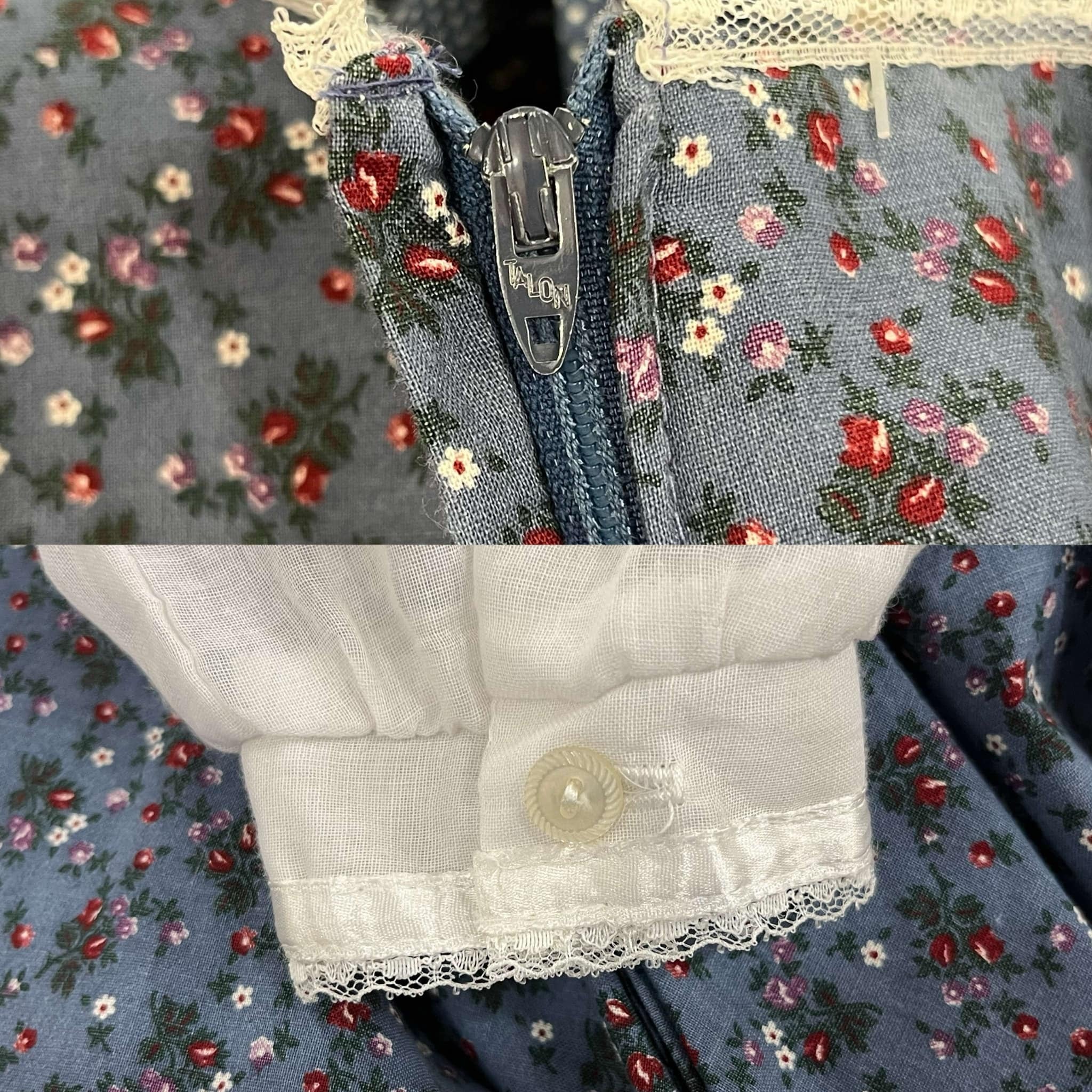 70s GUNNE SAX blue×white flower pattern dress [l-4723] | Fizzvintage