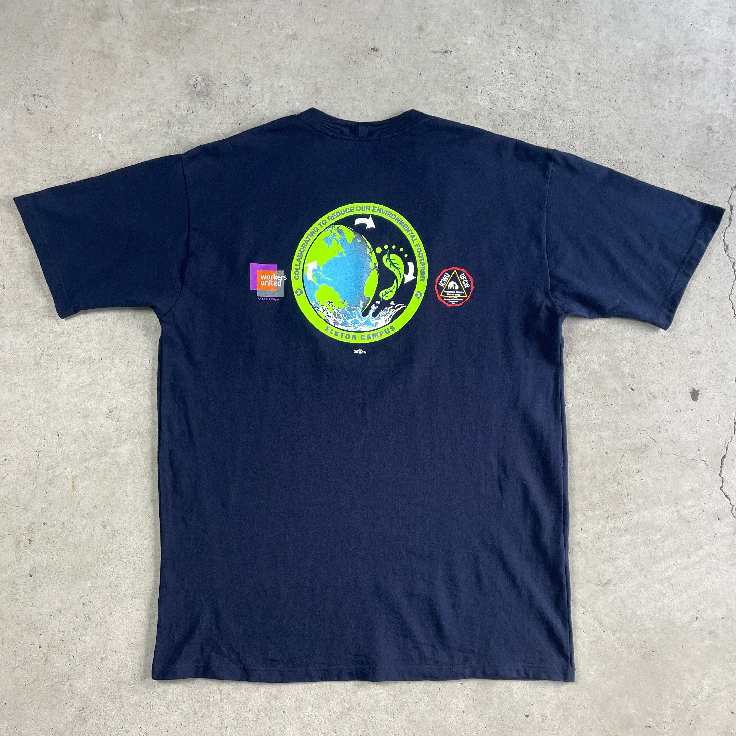 USA製 MERCK INVENTING FOR LIFE 企業ロゴ バックプリントTシャツ メンズXL 古着 胸ロゴ 両面プリント ネイビー ...