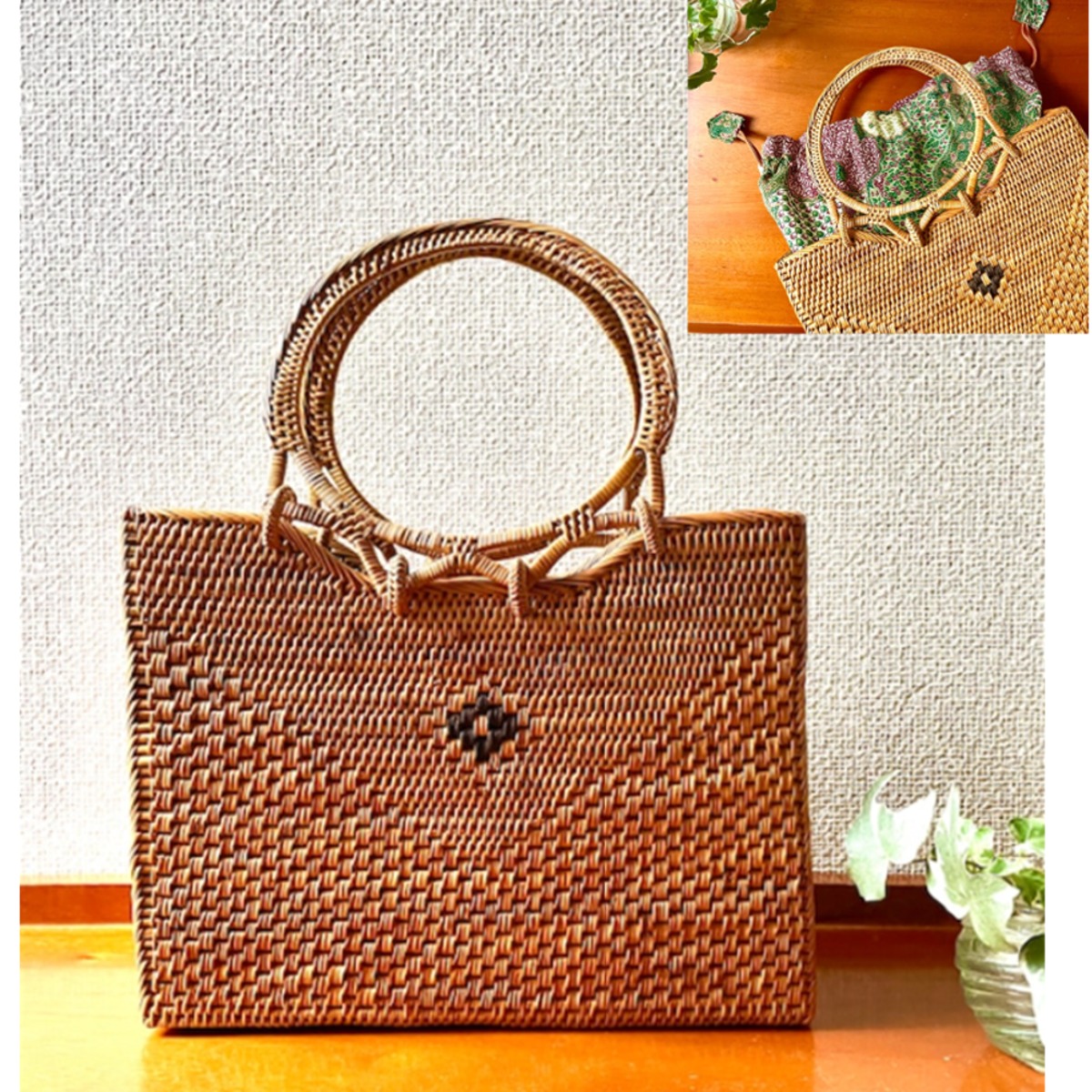 アタバッグ ☆ 持ち手もアタ グリーンカラーのバティック | pishka