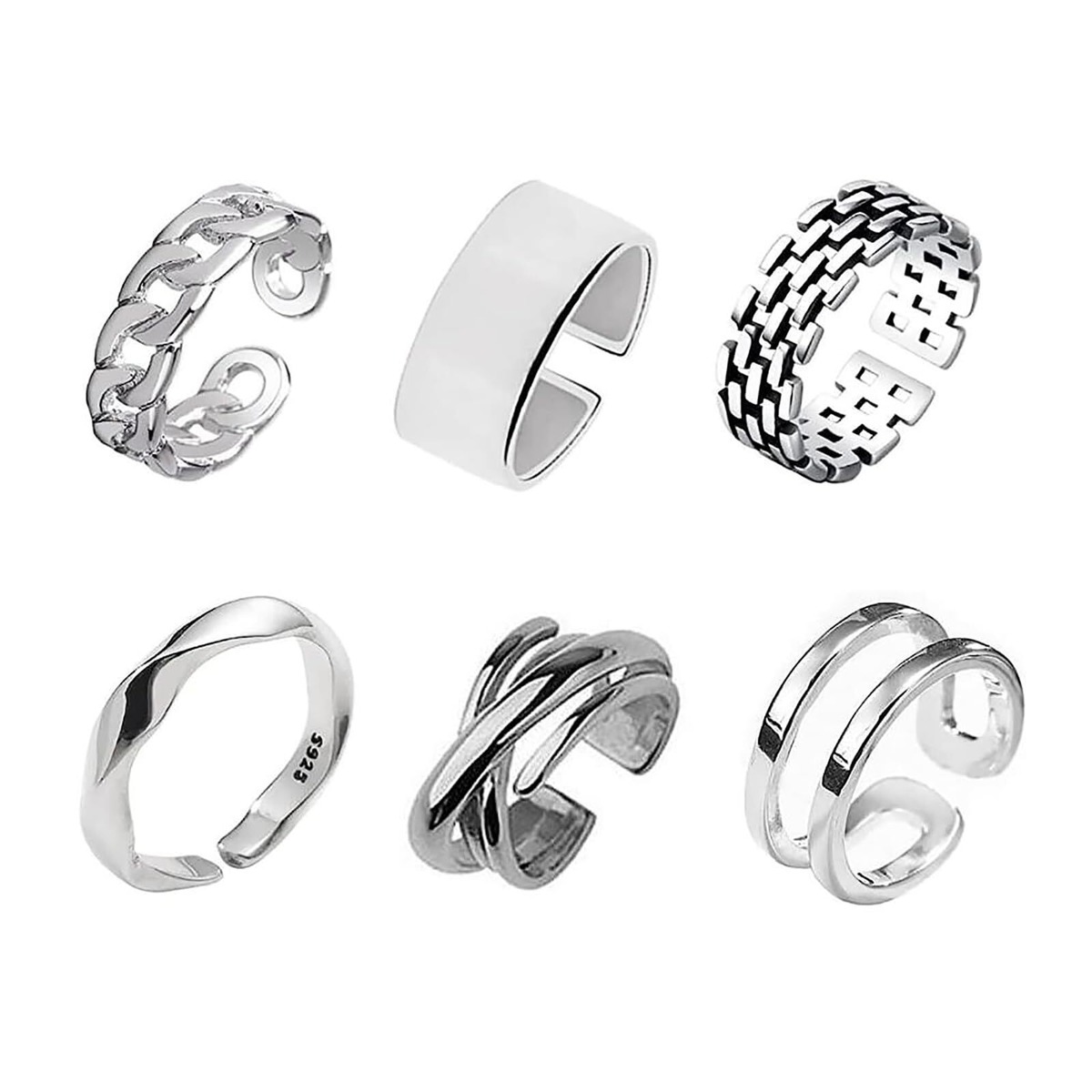 [YFFSFDC] 指輪 6個入り リング アクセサリー ファッションリング メンズ レディース 人気 セット 調節可能 おしゃれ シンプル シルバー | loop0707