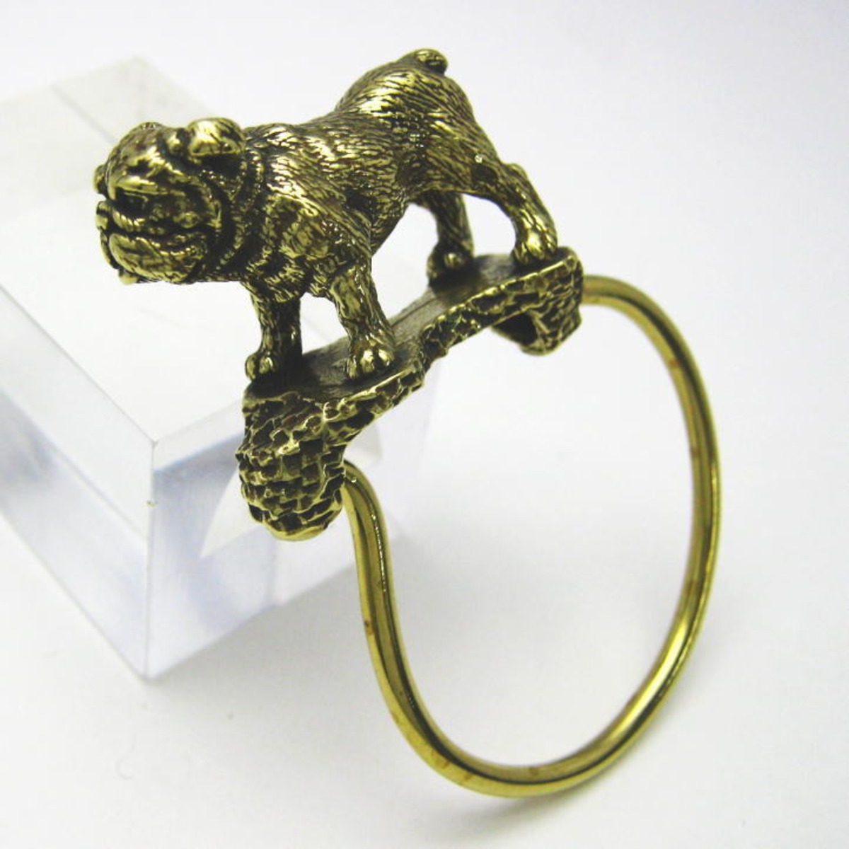 金色の犬 ブルドッグキーリング・キーホルダー 真鍮製(ブラス Brass) key-072-KB26 | ブライトネスシルバー