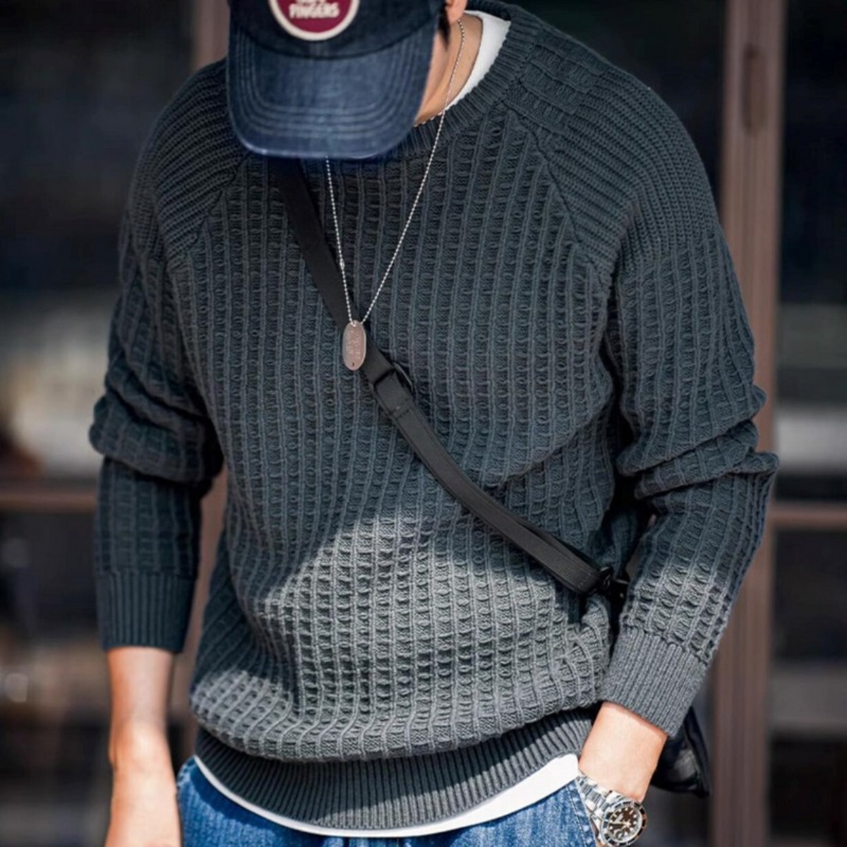 waffle round neck sweat shirts A0025 | AURA