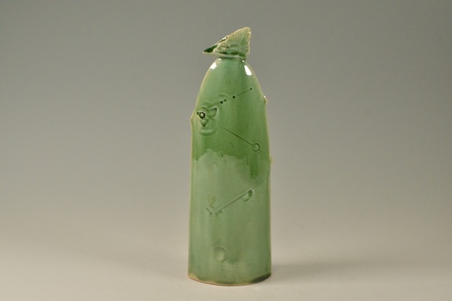 谷口勇三 「TIME OF GREEN」 置物 オブジェ インテリア 日本の陶芸 現代陶芸 アート 栃木 日展作家 共箱 緑釉 【BE482 ...