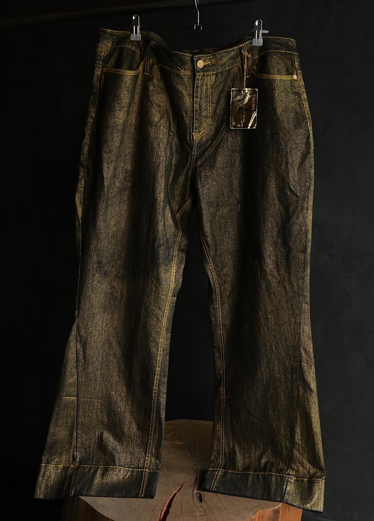 US early 2000s GOLD rubber coated wide denim dead stock | FOLLIEE.