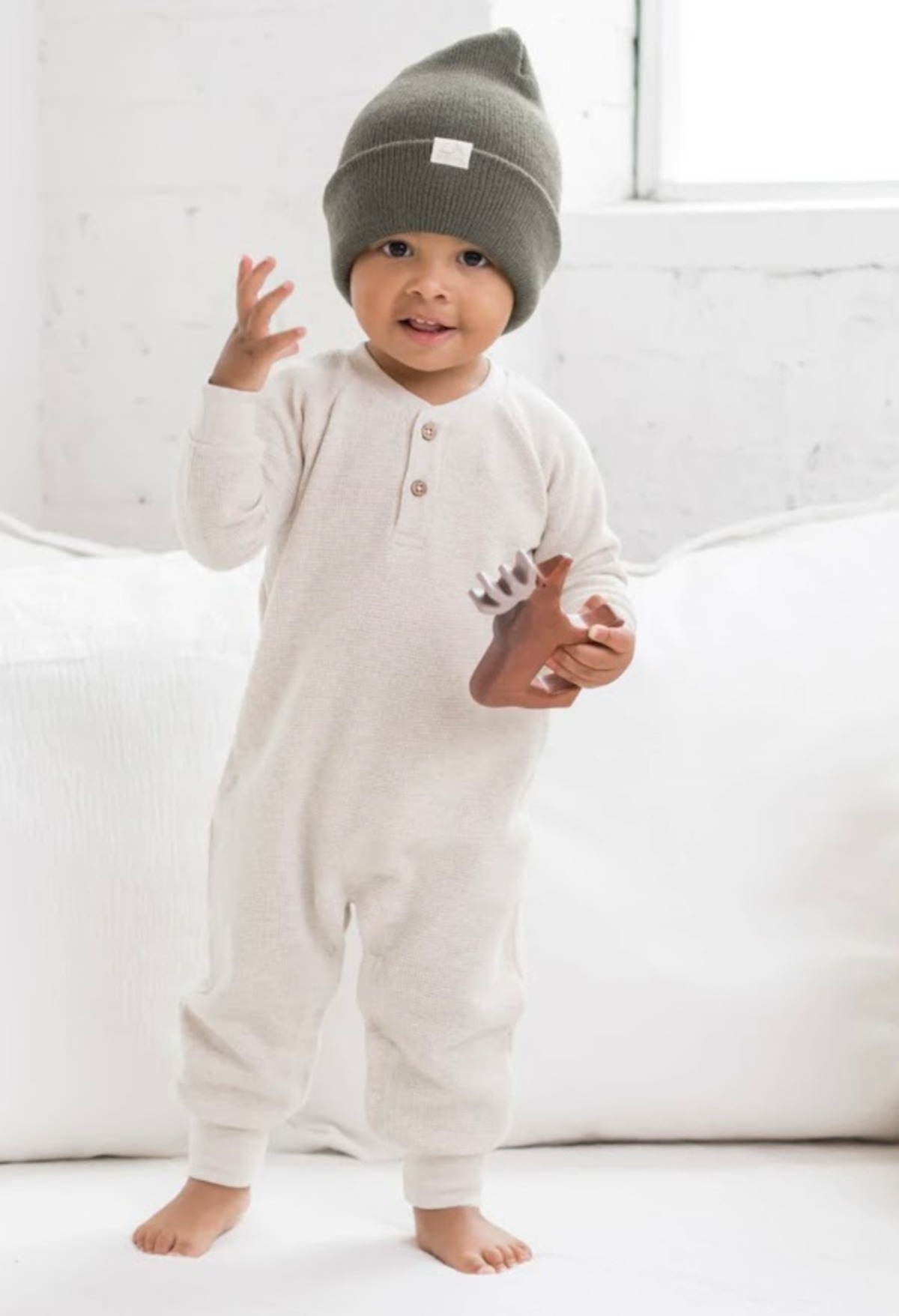 coloredorganics Crosby Waffle Knit Henley Romper ロンパース ボディースーツ カバーオール ...