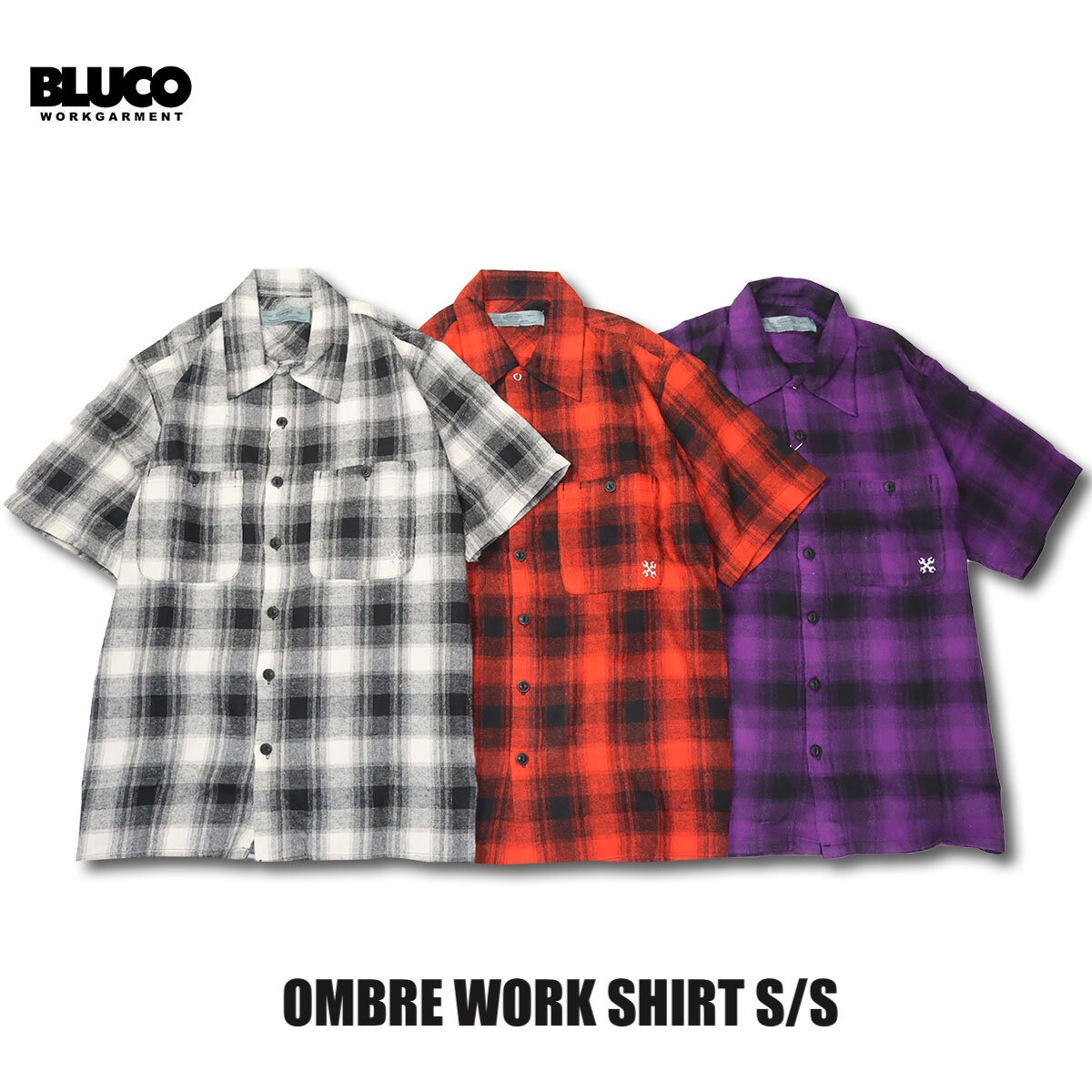 ☆セールプライス!! BLUCO(ブルコ) OL-1106 OMBRE WORK SHIRT S/S 3色(BLK/B.RED/PPL ...