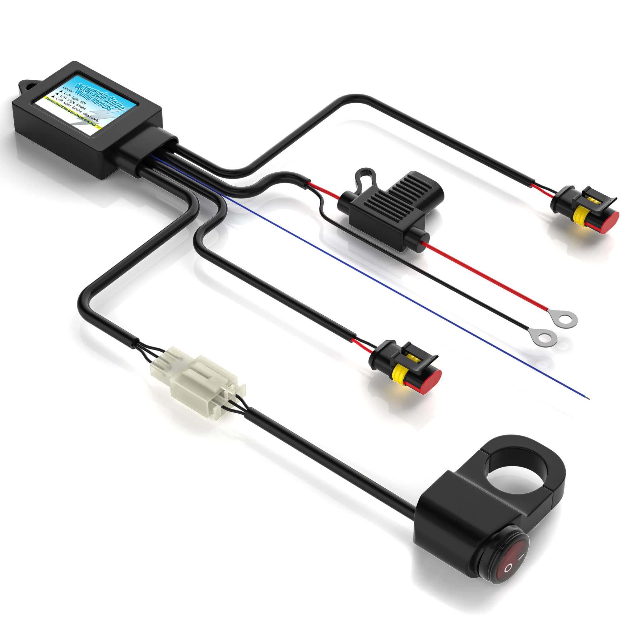 SOMAERオートバイLEDライトワイヤーハーネススイッチキット、常にオン/ストロボ/左および右フラッシングモード-3モードオプション、IC ...