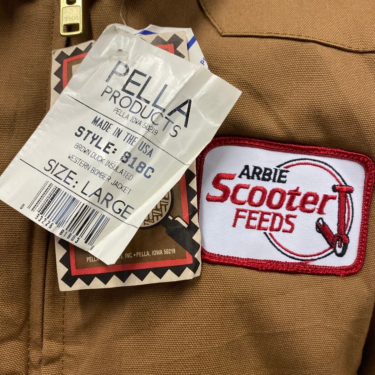 デッドストック 未使用品 USA製 PELLA ダック地 ワークジャケット メンズL 古着 タグ付き チェックライナー 企業ロゴワッペン ...