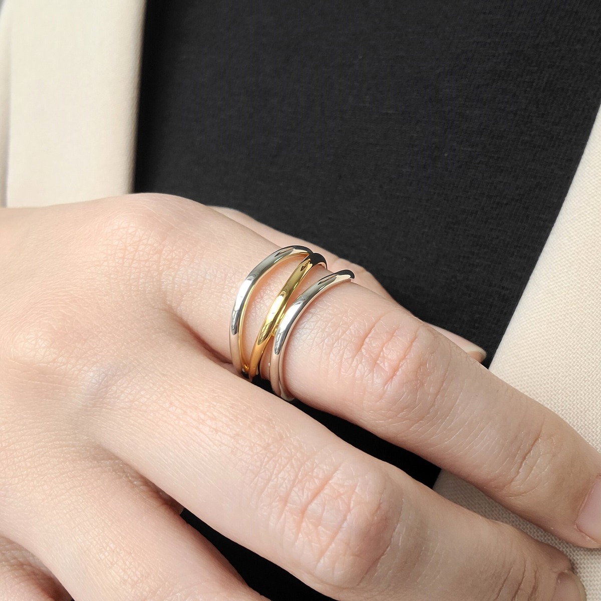 【Partial GP】Trinity wave RING / SV925 / コンビカラーの3連のウェーブリング≪送料無料≫ | kumpelbyp