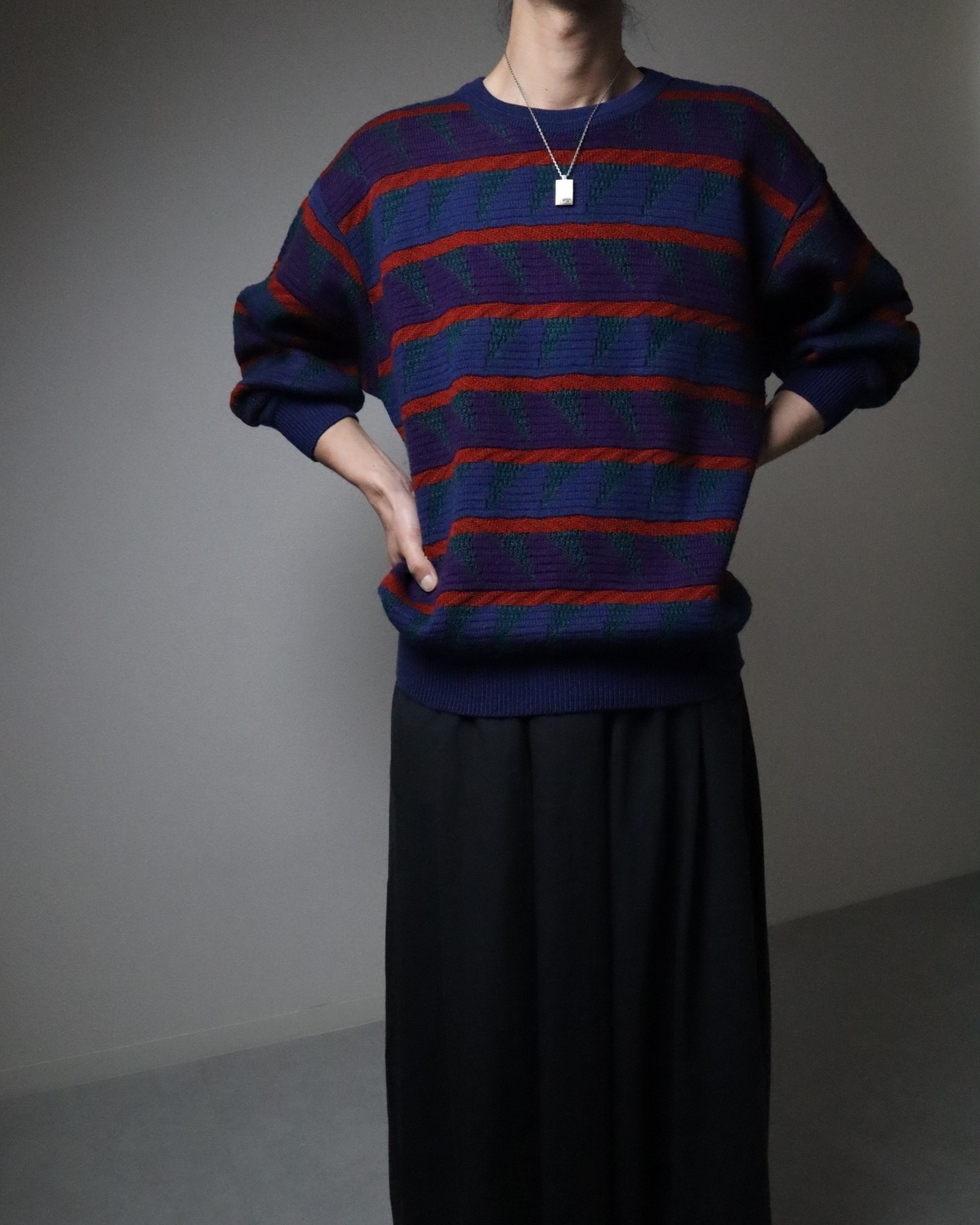 atomic stripes jacquard multicolored knit sweater | ARIE VINTAGE