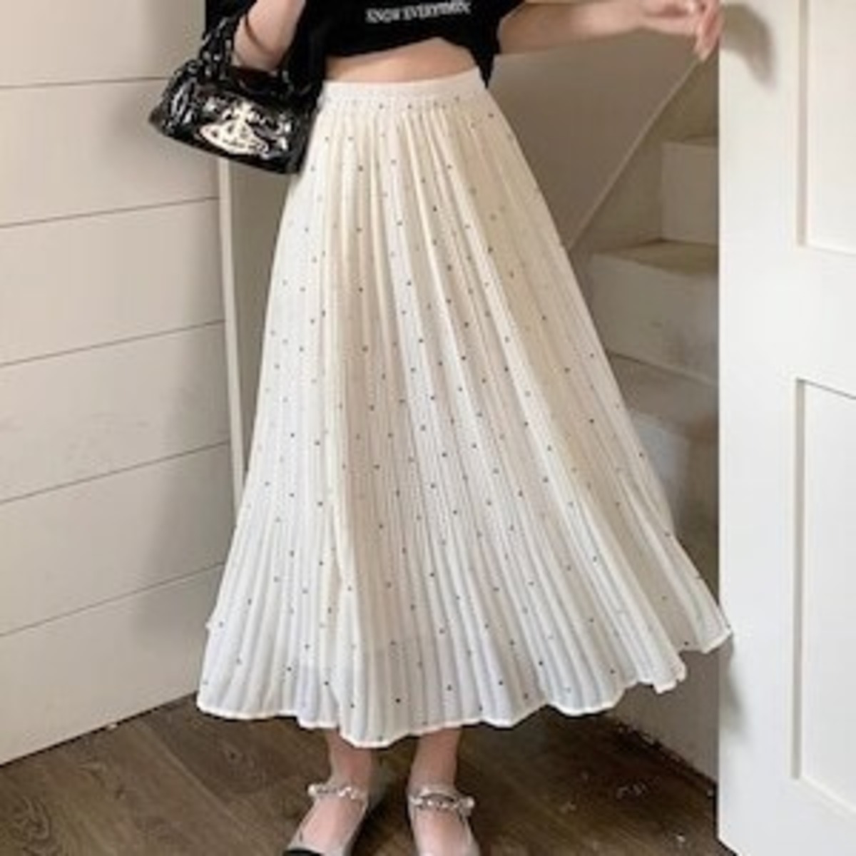 ドット柄スカート プリーツスカート ロング丈 フェミニン E820 | yoheipiano1
