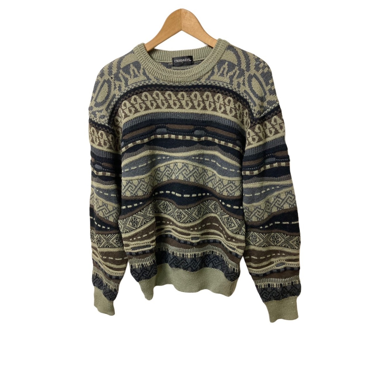 1990’s Vintage CROSS KEYS 3D Design Knit Sweater, Size M. | amaterasu