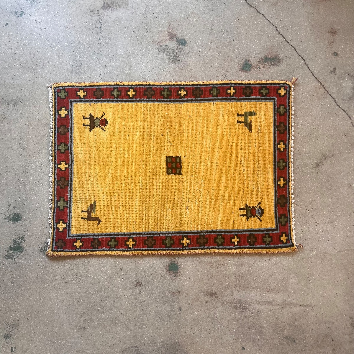 (D) vintage gabbeh pakistan rug yellow / パキスタン 絨毯 手織りギャッベ ラグ 遊牧民族 黄色 ...