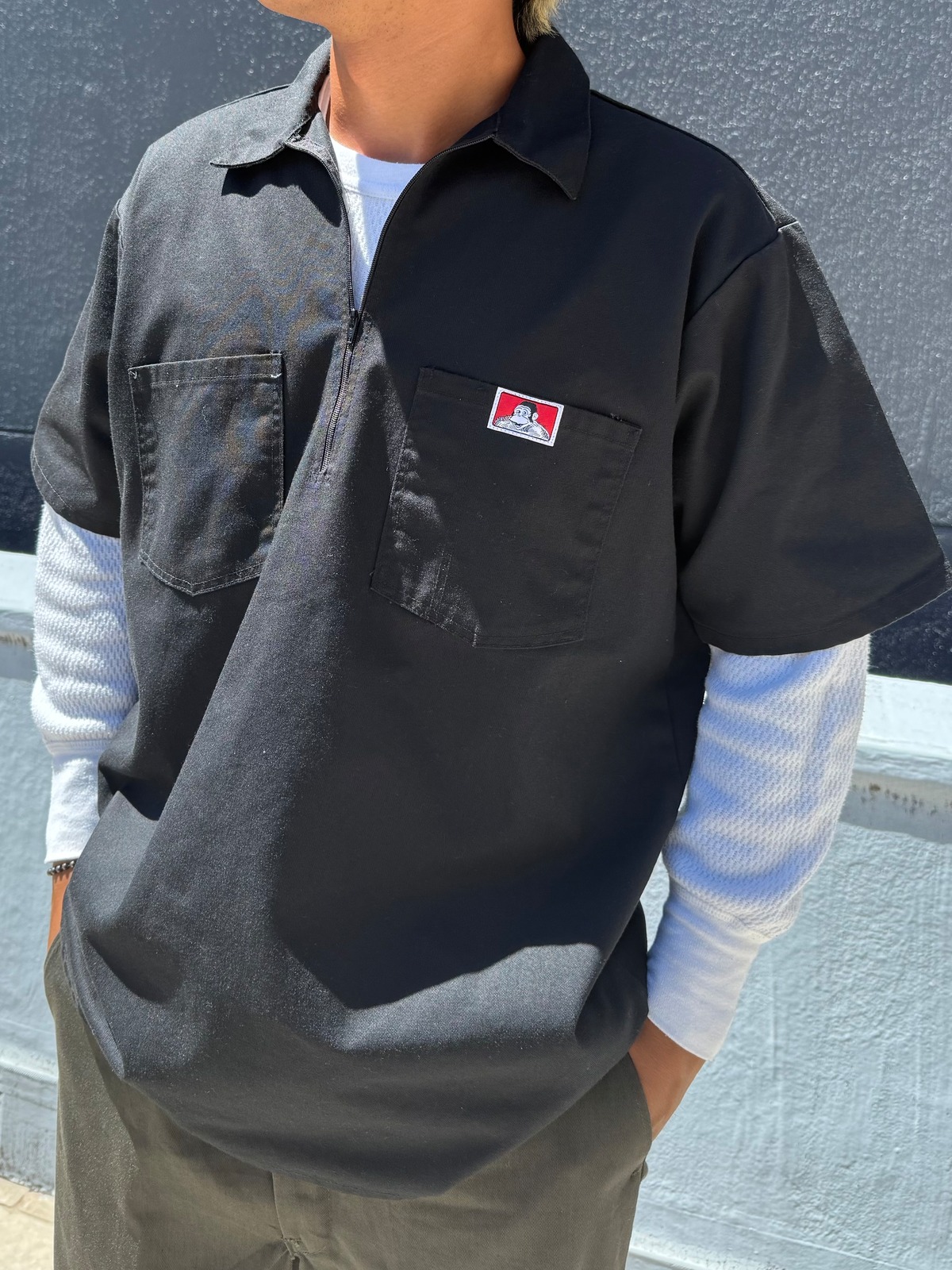 90s USA BEN DAVIS Half-Zip Work Shirt / 90年代 USA製 ベンデイビス ハーフジップ 半袖 ワーク ...