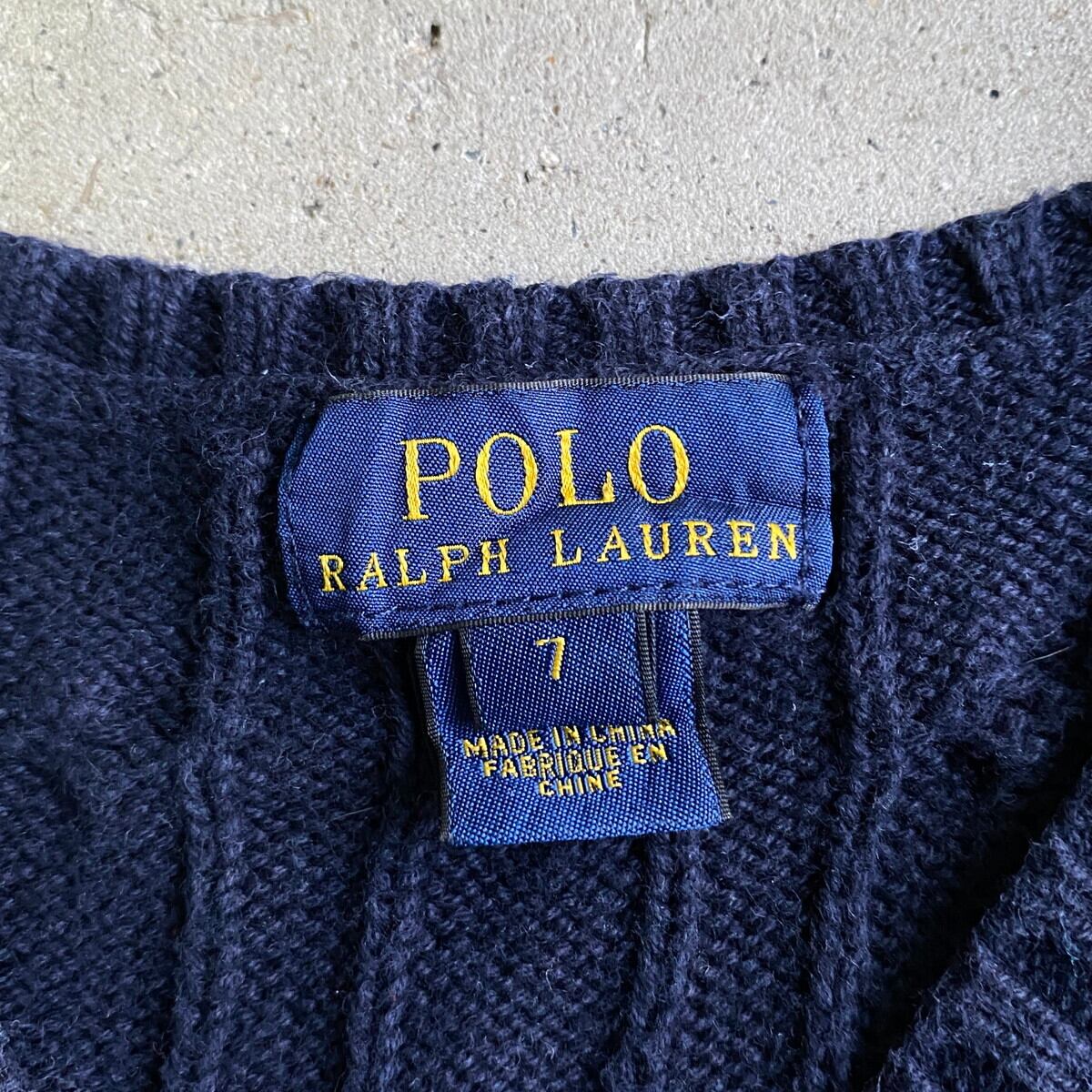 【キッズ7歳】POLO RALPHA LAUREN ポロ ラルフローレン コットンニットベスト 7歳 古着 キッズ企画 ワンポイントロゴ刺繍 ...