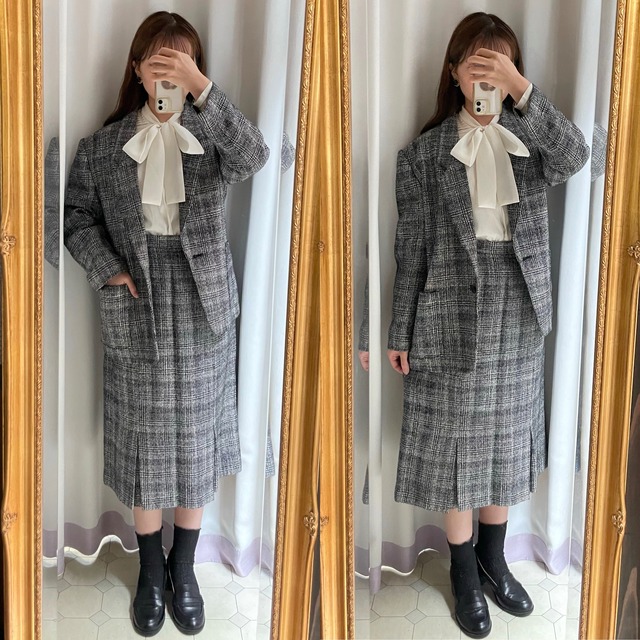 monotone tweed plaid setup〈レトロ古着 モノトーン ツイードチェック セットアップ〉 | RiLOU〈リル〉