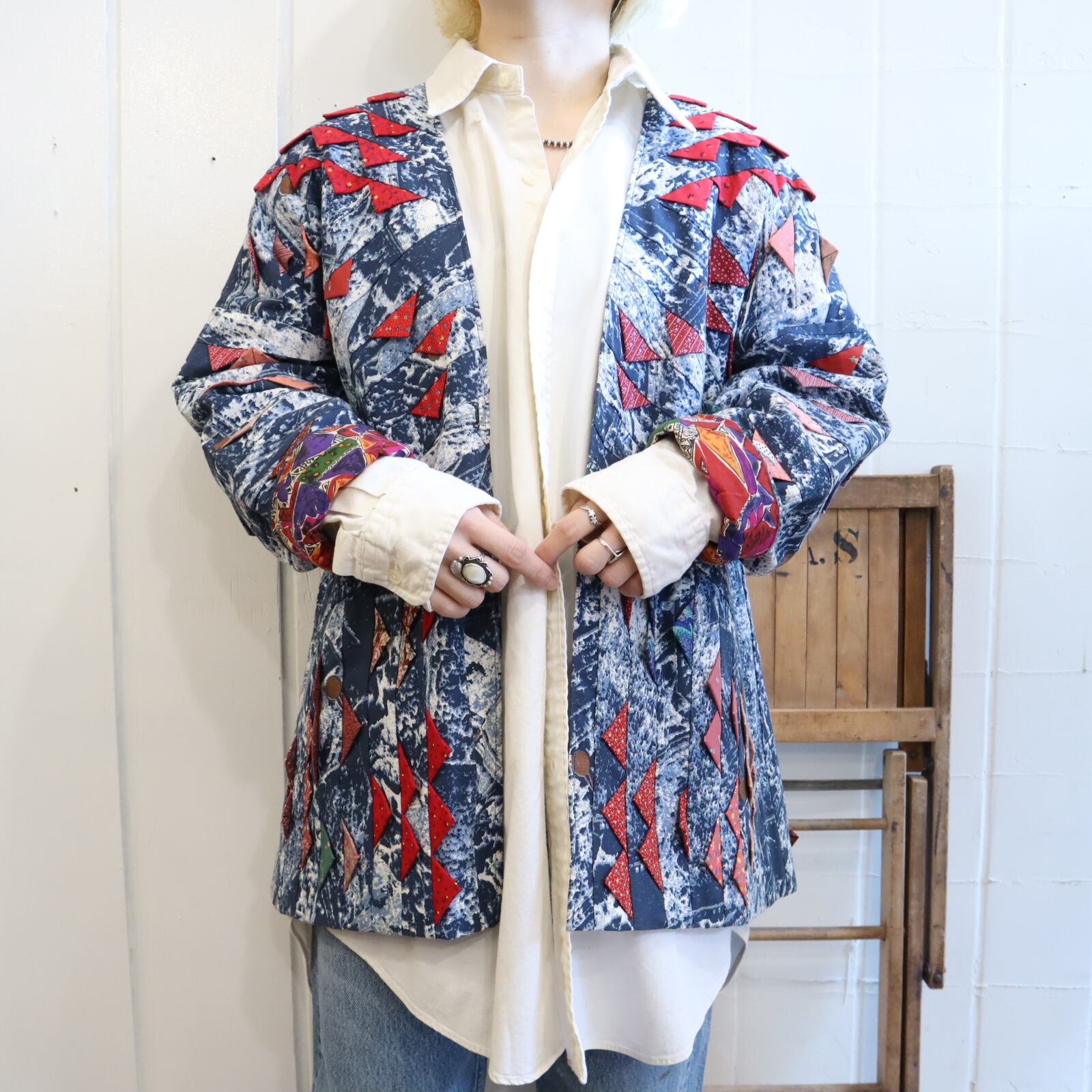 blue×red triangle patch reversible jacket [l-2556] | Fizzvintage