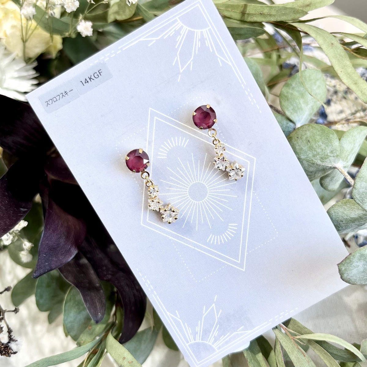 ダークレッド×星/ピアス | Sharoy-handmade accesary-