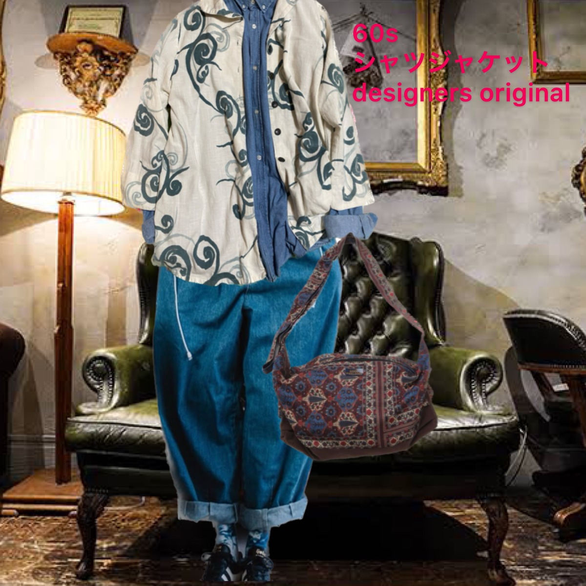 60s (SOVIN COTTON) designers collaboration 世界に1つの柄シャツジャケットリストスリーブ | ROMP vintage used shop