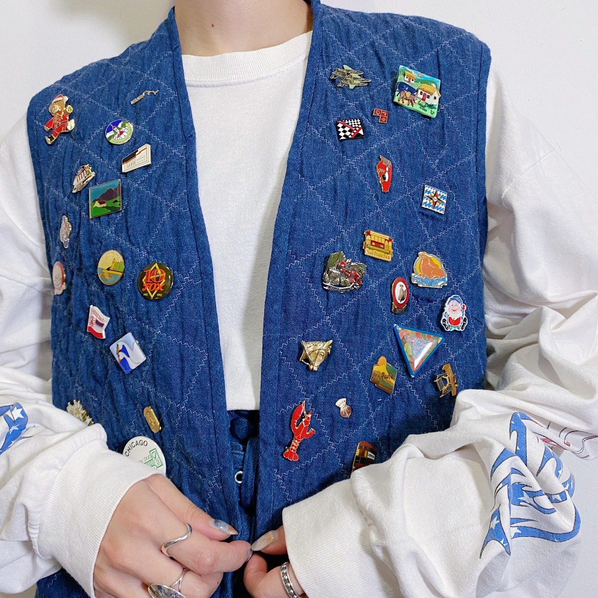 Pins denim quilting reversible vest | LEMON
