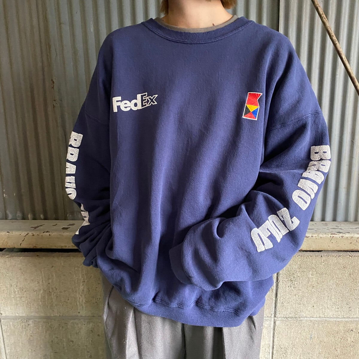 USA製 90年代 企業ロゴ Fedex スウェットシャツ メンズXL 古着 フェデックス カンパニー トレーナー 袖プリント バックプリント ...