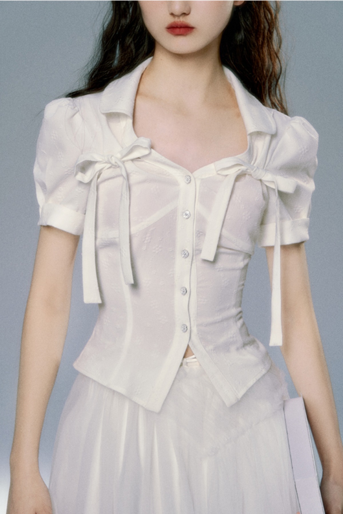 [cold wave] slimming ribbon lace-up shirt 正規品 韓国ブランド 韓国代行 韓国通販 韓国ファッション ...