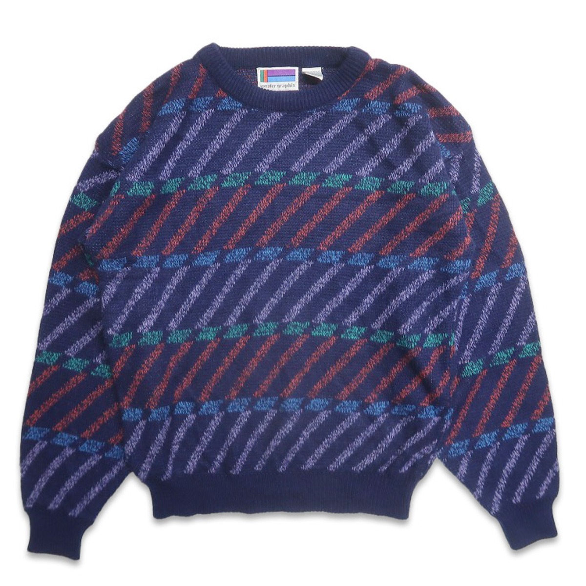 古着 90年代 sweater graphix 総柄 アクリルニット セーター 表記：L gd404492n w50117 | 古着屋SLAT ...
