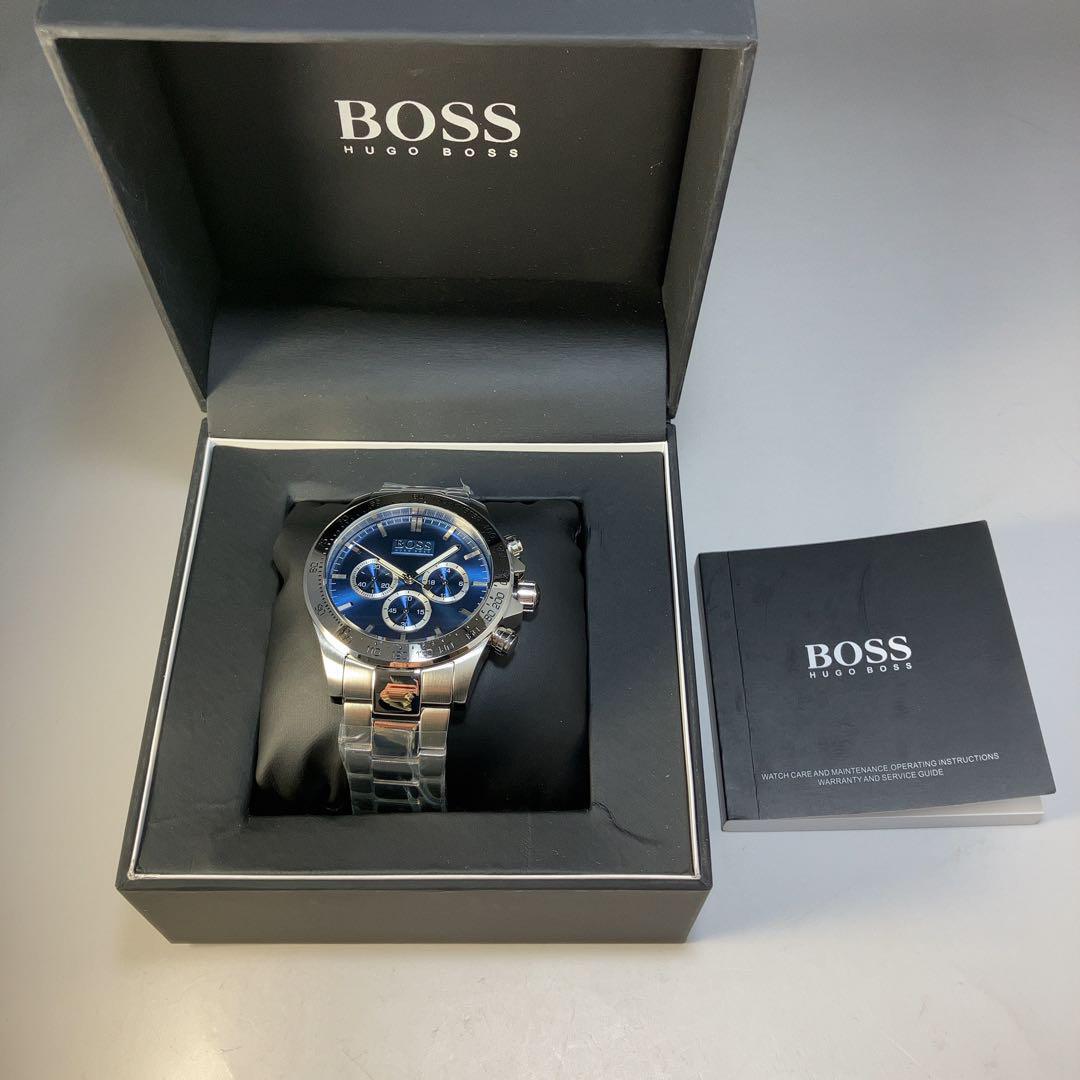 ★海外限定★新品即納 紳士ブランド ヒューゴボス ブルー文字盤 Hugo Boss クロノグラフ 男性用腕時計 メンズ クォーツ ...