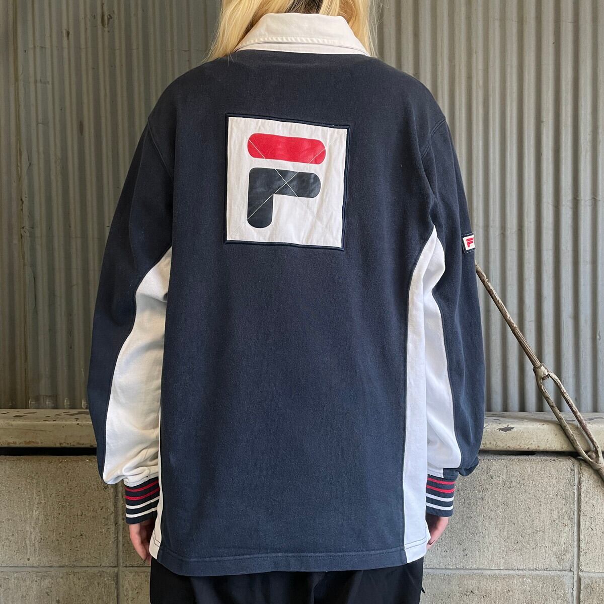 FILA フィラ ロゴ ワッペン ラガーシャツ メンズL 古着 ネイビー 紺 ホワイト 白 レッド 赤【長袖シャツ】【4S-50 ...