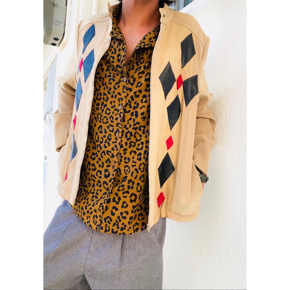 オリジナルリメイク 80s 切替PUレザー アーガイルcustom シングルライダース | ROMP vintage used shop