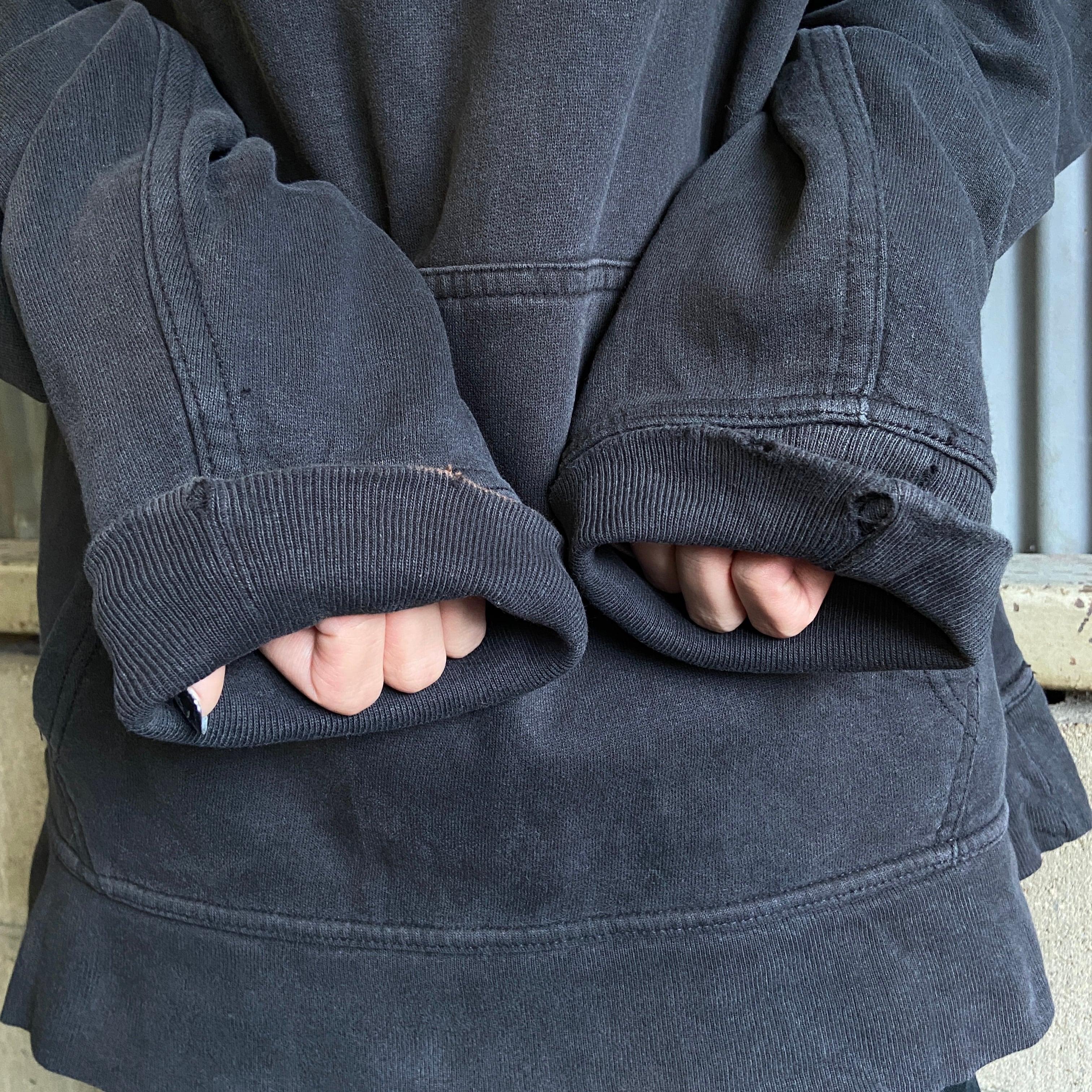 THE NORTH FACE ザ ノースフェイス スウェットパーカー メンズL 古着 フェードブラック 黒色 ビッグロゴ プルオーバー フー ...