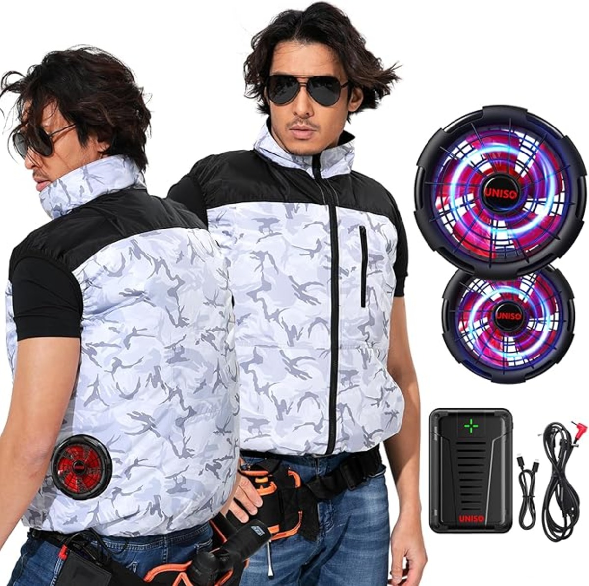 [UNISO] 2025年新モデル ファン付きベスト 空調作業服 ファンバッテリーセット 22000mAh大容量 24V高出力 日本国内 ...