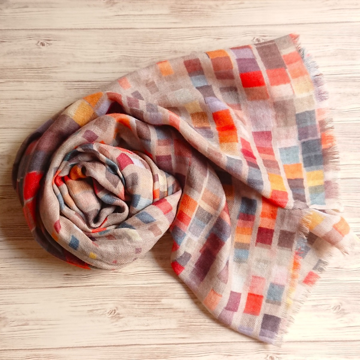 オレンジブロック デジタルプリント ウールストール | JIYUGAOKA SHAWL SHOP (JSS)